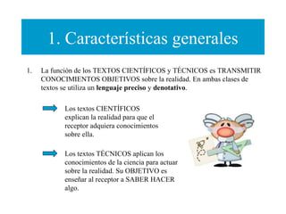 Cómo se caracteriza el texto descriptivo científico o técnico